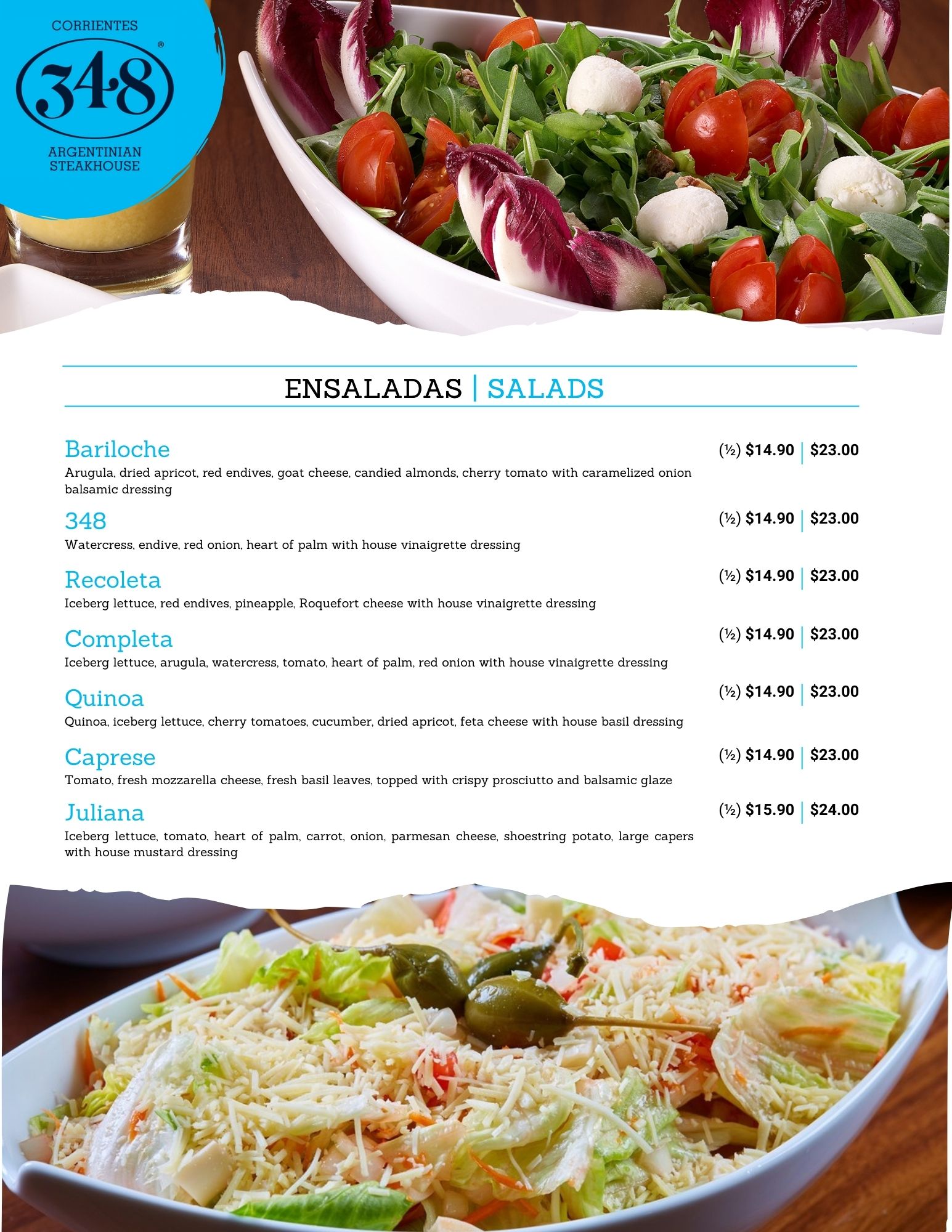 Dinner Menu - Dallas | Corrientes 348 Argentinian Steakhouse in Dallas