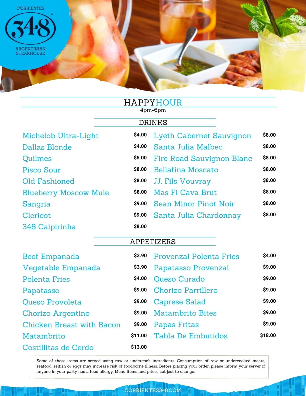 Happy Hour Menu - Dallas | Corrientes 348 Argentinian Steakhouse in Dallas